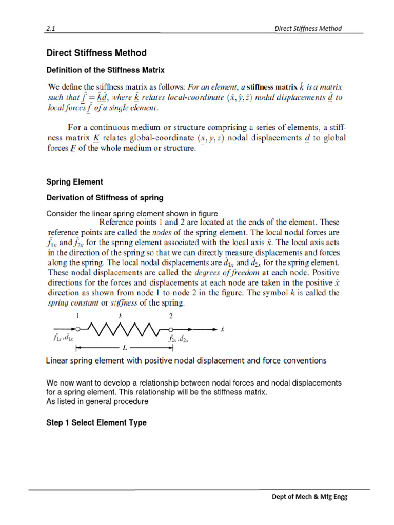 Chapter 4.1 - Direct Stiffness Method - Structural | PDF | Matrix ...