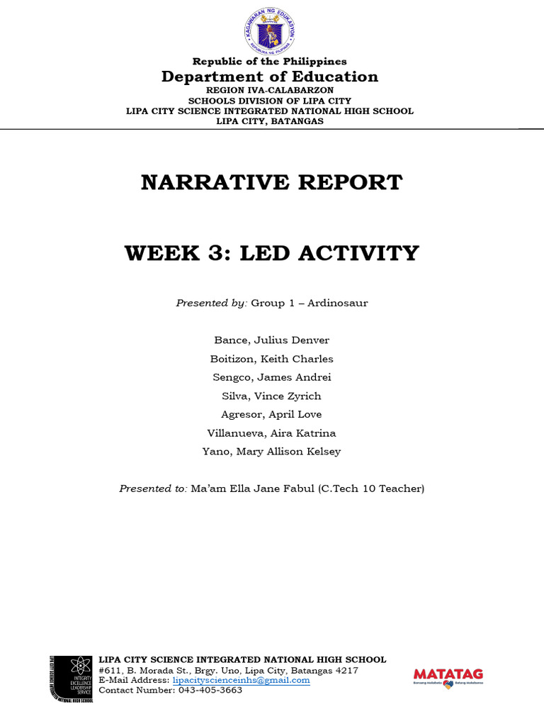 Group 1 Week3 Narrative Report | PDF | Arduino | Manufactured Goods