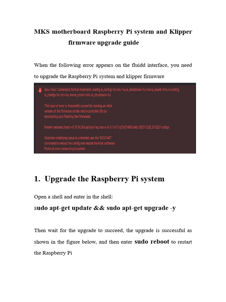 MKS Motherboard Raspberry Pi System and Klipper Firmware Upgrade Guide | PDF | Software ...