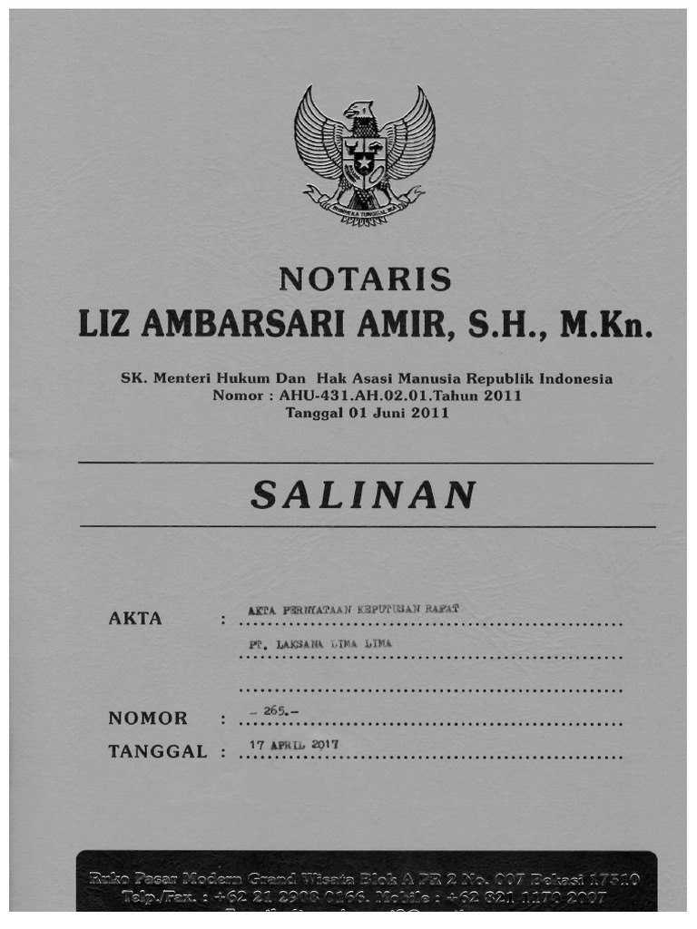 01-2 Akta - Ahu L55 No 265 TGL 17-4-2017 | PDF