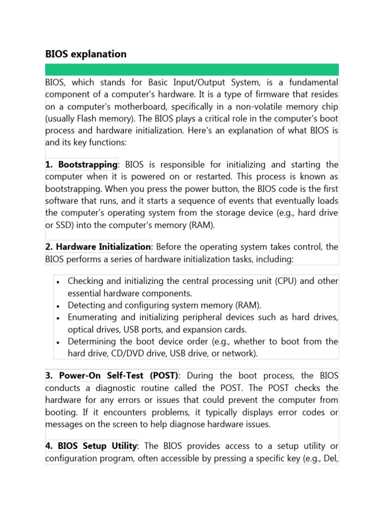 BIOS Explanation | PDF | Bios | Booting
