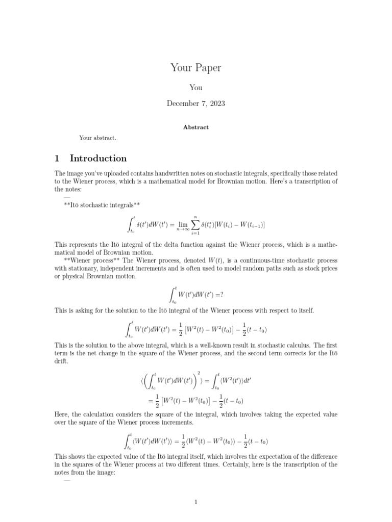 SMMM Notes | PDF | Stochastic Differential Equation | Statistical Theory