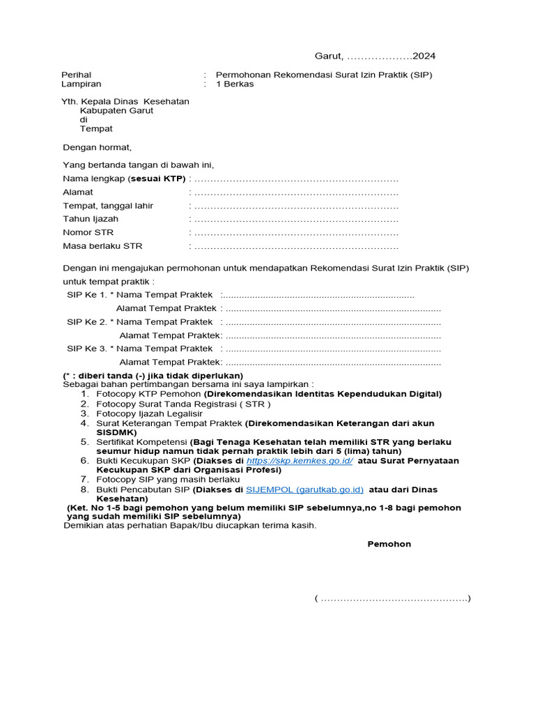 Form Permohonan Pengajuan Rekomendasi SIP 2024 NEW-1 | PDF