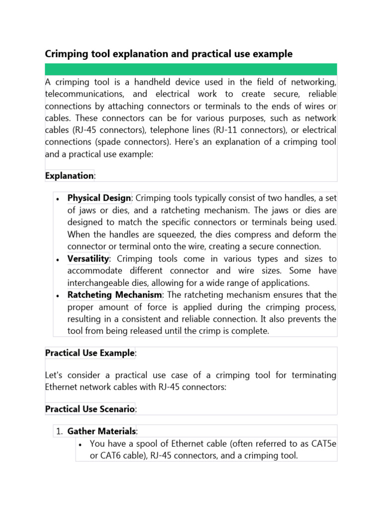 Crimping Tool Explanation and Practical Use Example | PDF | Electrical ...
