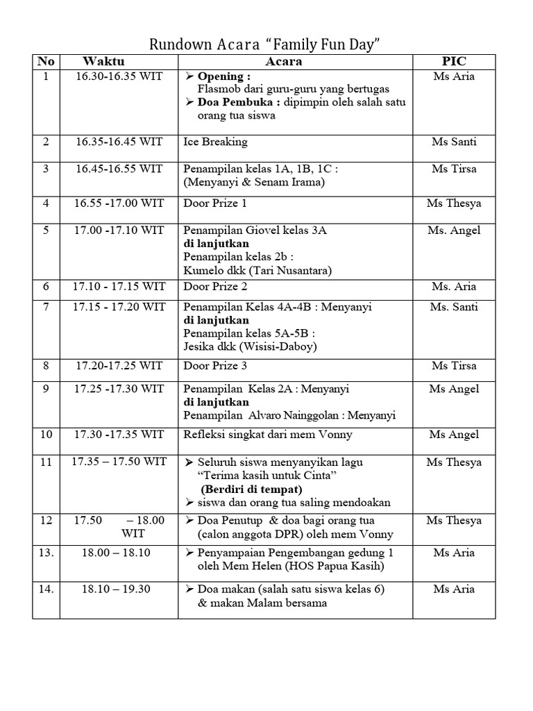 Rundown Acara Family Fun Day Fix PDF | PDF | Seni