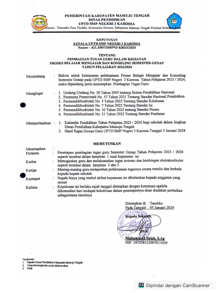SK Pembagian Tugas Sem Genap 2023-2024 | PDF