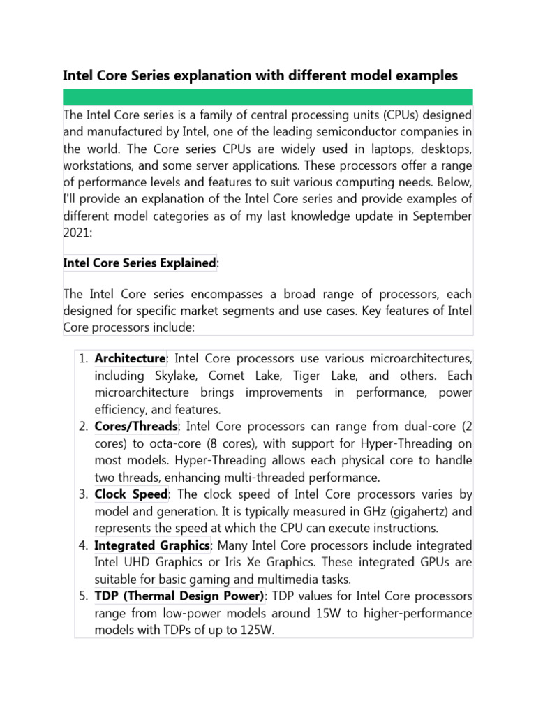 Intel Core Series Explanation With Different Model Examples | PDF ...
