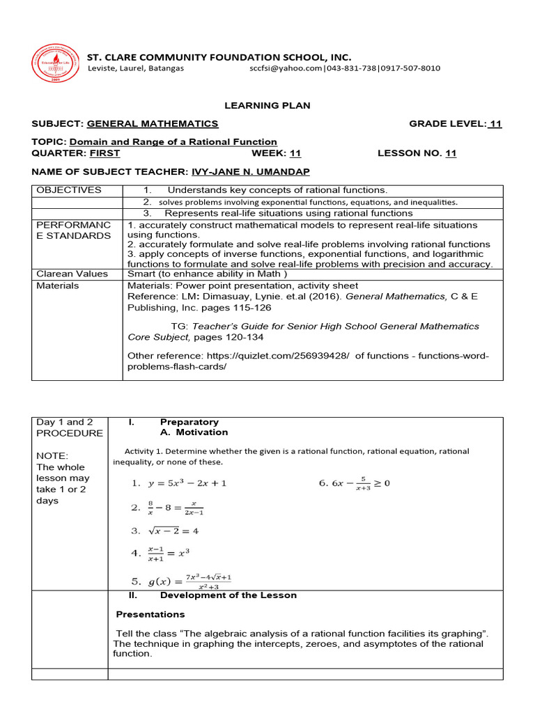 Domain and Range of Rational Functions | PDF | Function (Mathematics) | Mathematics