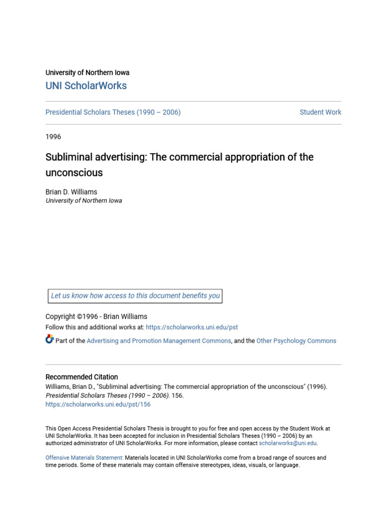 Subliminal Advertising - The Commercial Appropriation of The Uncon ...