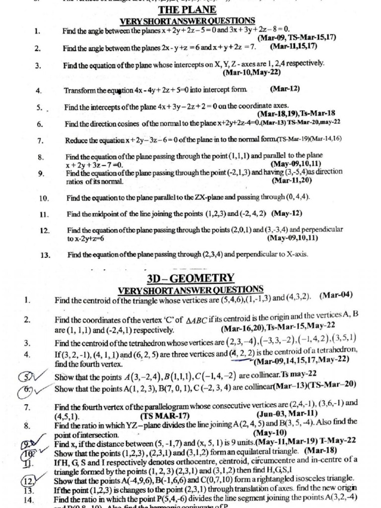 Maths 1B (3D, Plane) Half Yearly Imp List1 | PDF