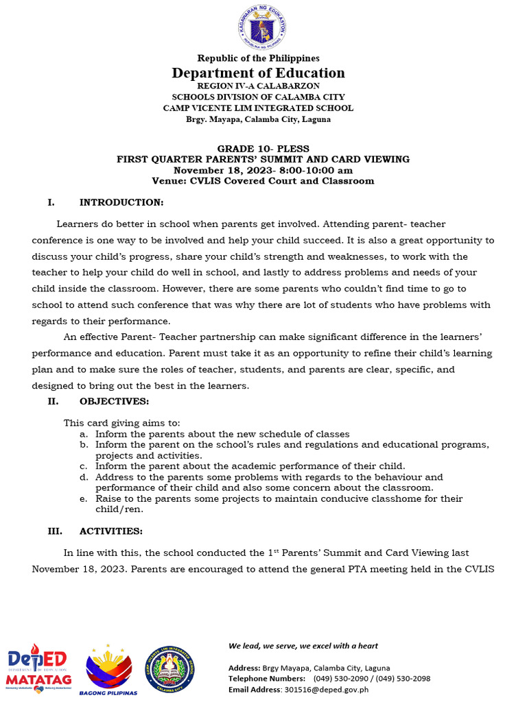 PTA-Narrative-Report-1st-Quarter | PDF | Behavior Modification | Learning