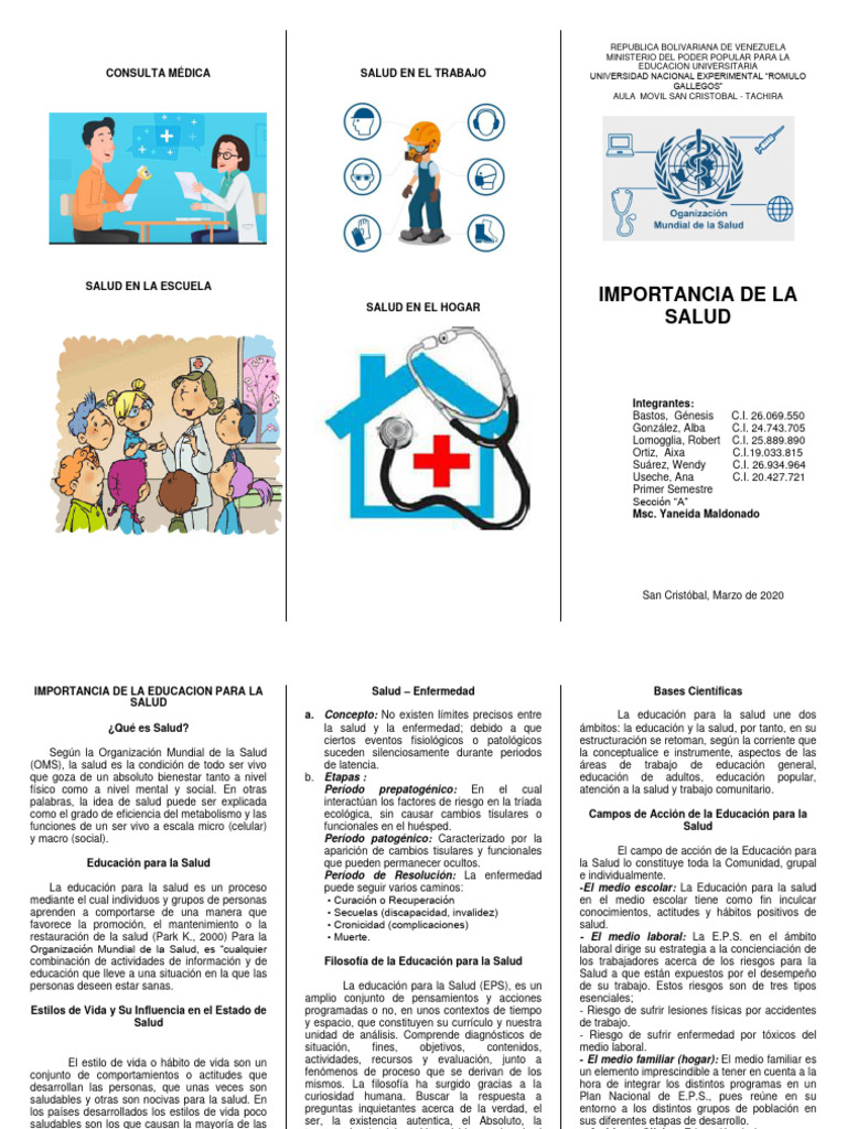 1-1 Triptico Importancia Salud | PDF | Educación para la salud ...