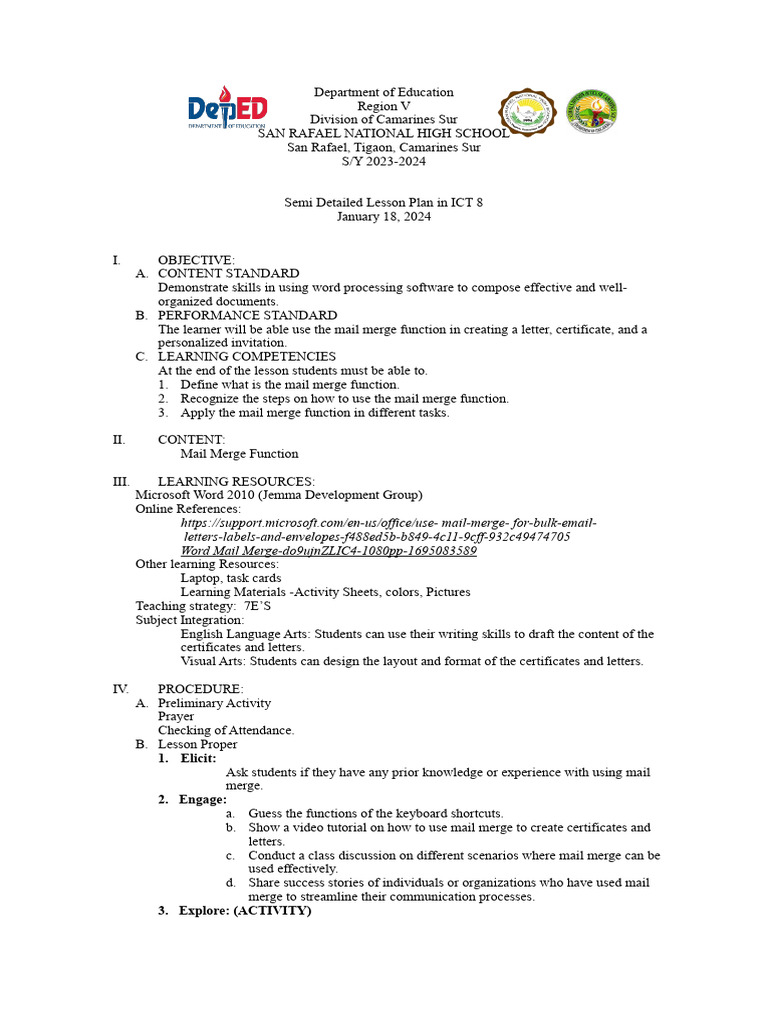 Lesson Plan - MAIL MERGE | PDF | Learning | Information