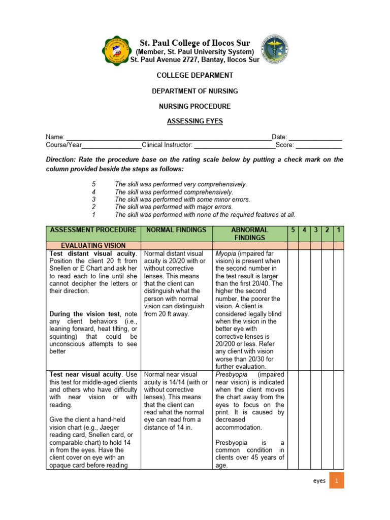 FINAL-Eyes-Checklist-Procedure-2023 | PDF | Visual Acuity | Retina