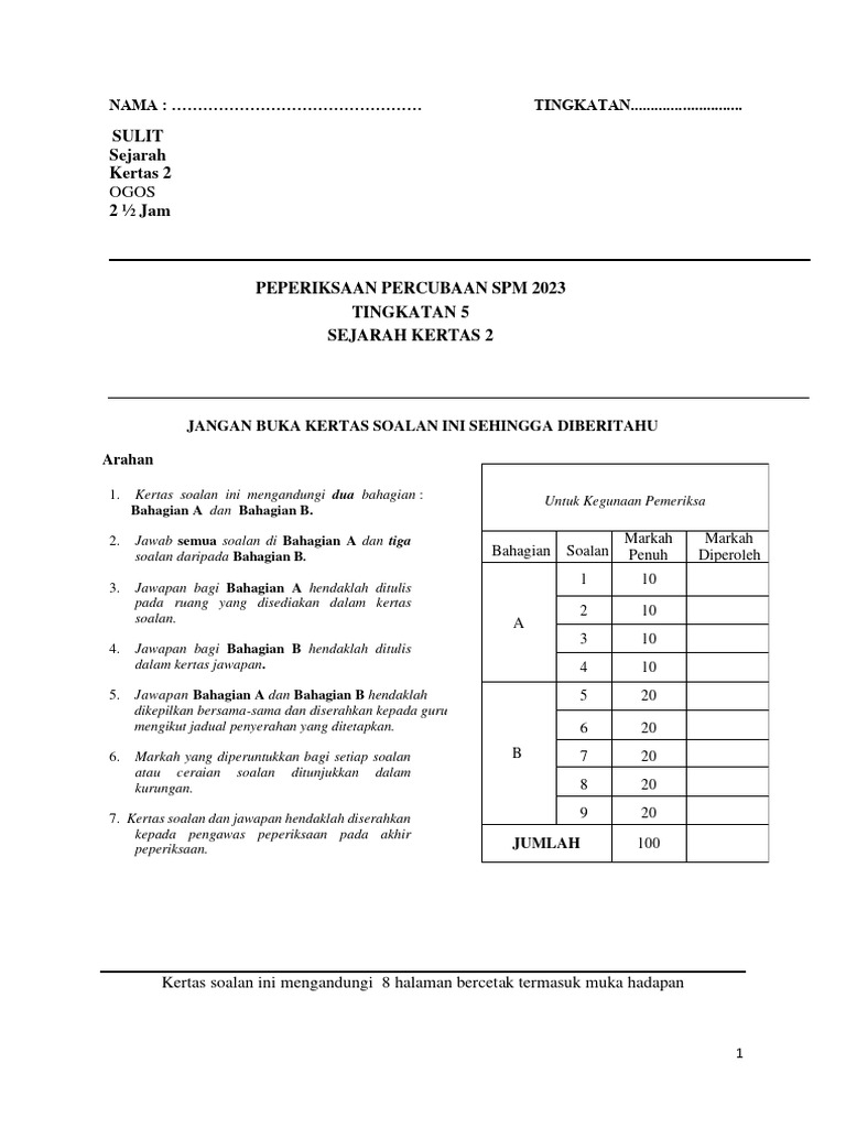 3.2023 k2 Soalan Sej (Trial Sabah) | PDF