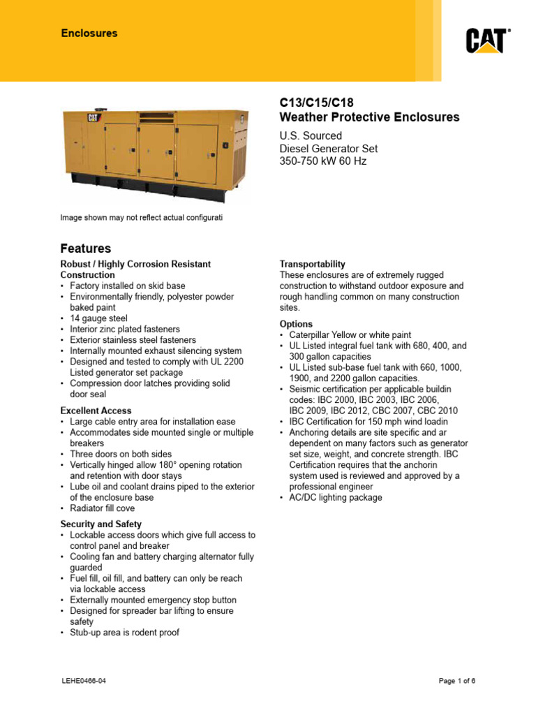 C13 - C15 - C18 Weather Protective Enclosure Spec | PDF | Diesel Engine ...