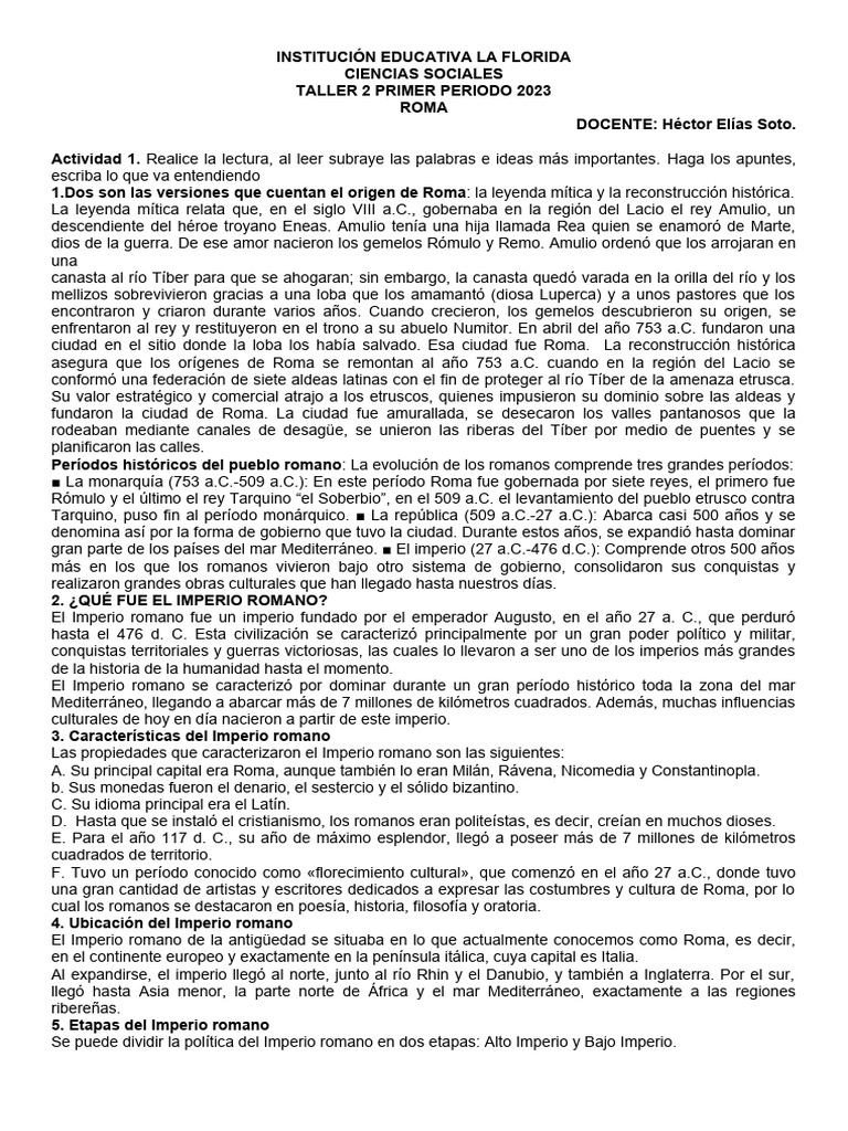SEPTIMO Segundo Periodo 2023 | PDF | imperio Romano | Roma antigua