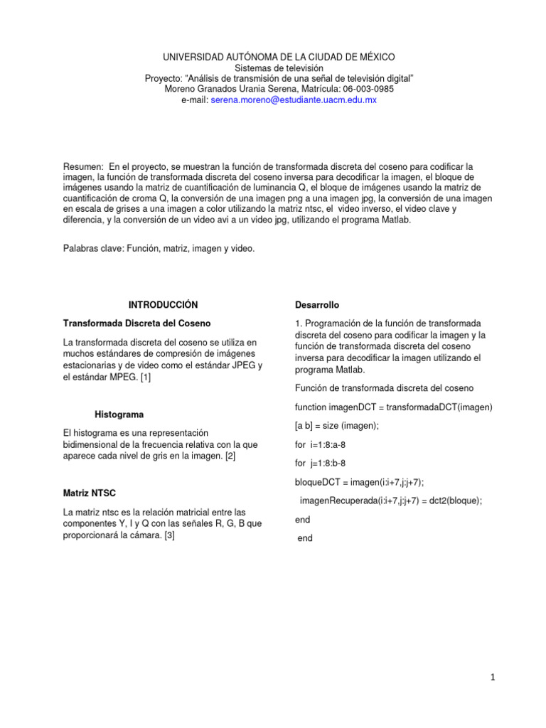 Proyecto | PDF | Vídeo | Procesamiento de señal multidimensional