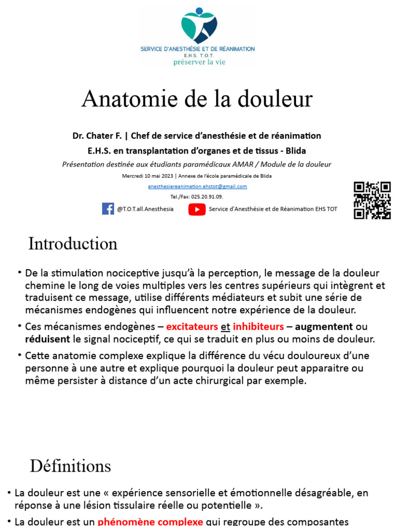 Anatomie de La Douleur | PDF | Douleur | Somesthésie