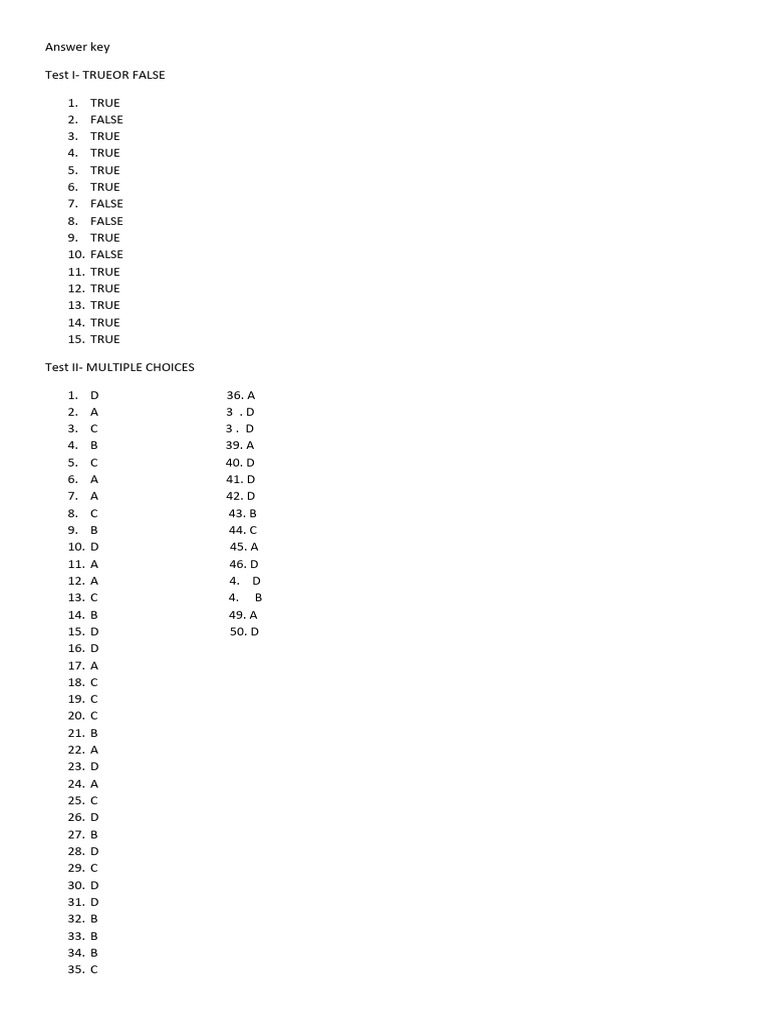 Clé de réponses pour tests I et II | PDF | Méthodes et références ...