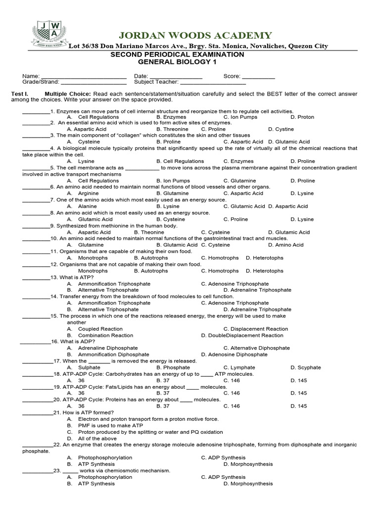 2nd Periodical Exam GEN BIO 1 Jwa | PDF | Photosynthesis | Adenosine ...