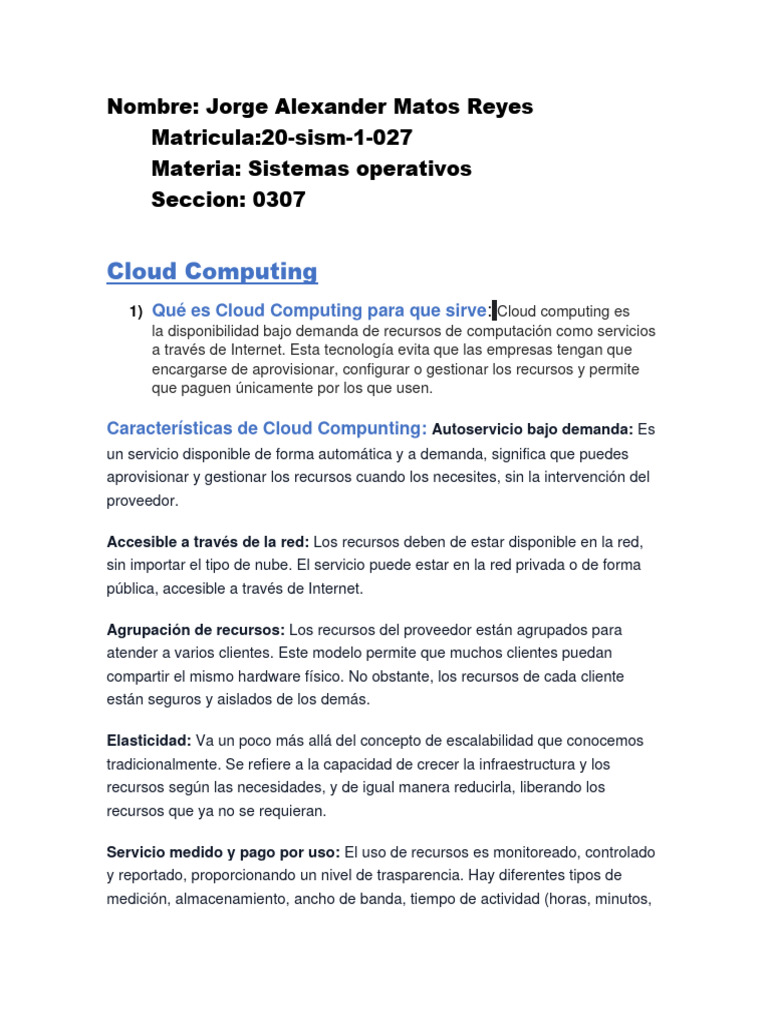 Cloud Computing Cuestionario | PDF | Computación en la nube | Servidor (Computación)