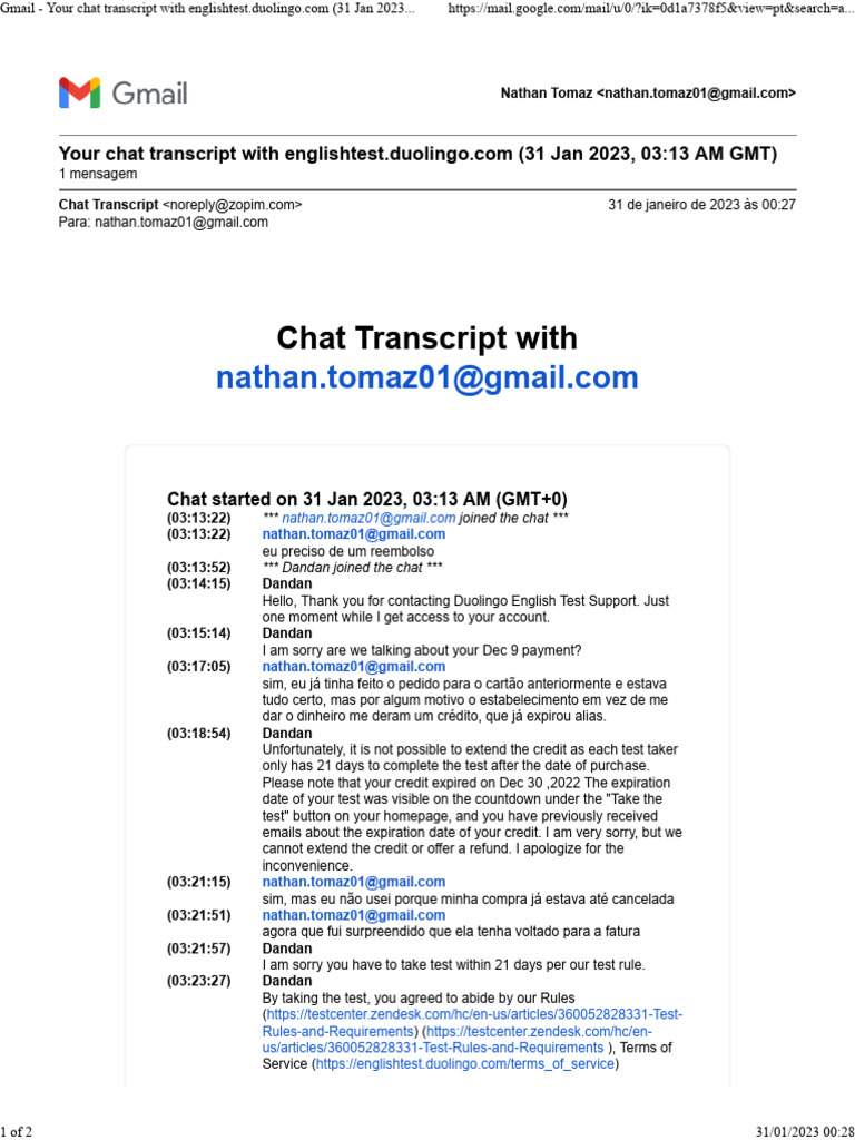 Duolingo Refund Request Transcript | PDF | Information Retrieval ...