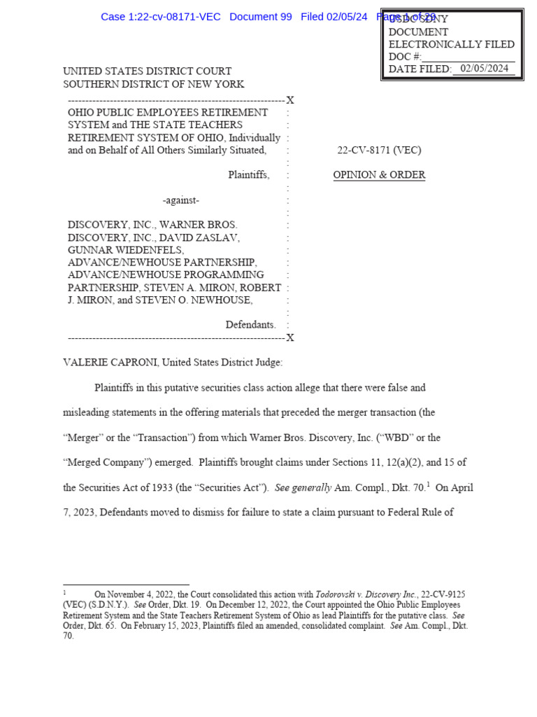 OHIO PUBLIC EMPLOYEES RETIREMENT SYSTEM VS. WBD | PDF | Securities Act ...