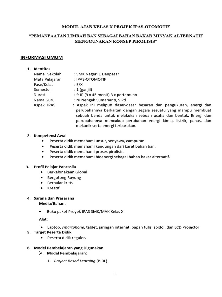 Proyek IPAS: Limbah Ban jadi BBM | PDF