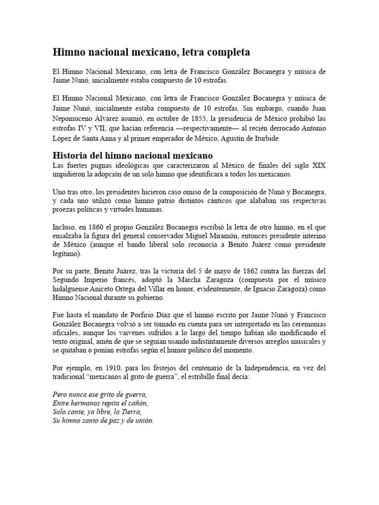 Himno Nacional Mexicano 10 Estrofas | PDF | México