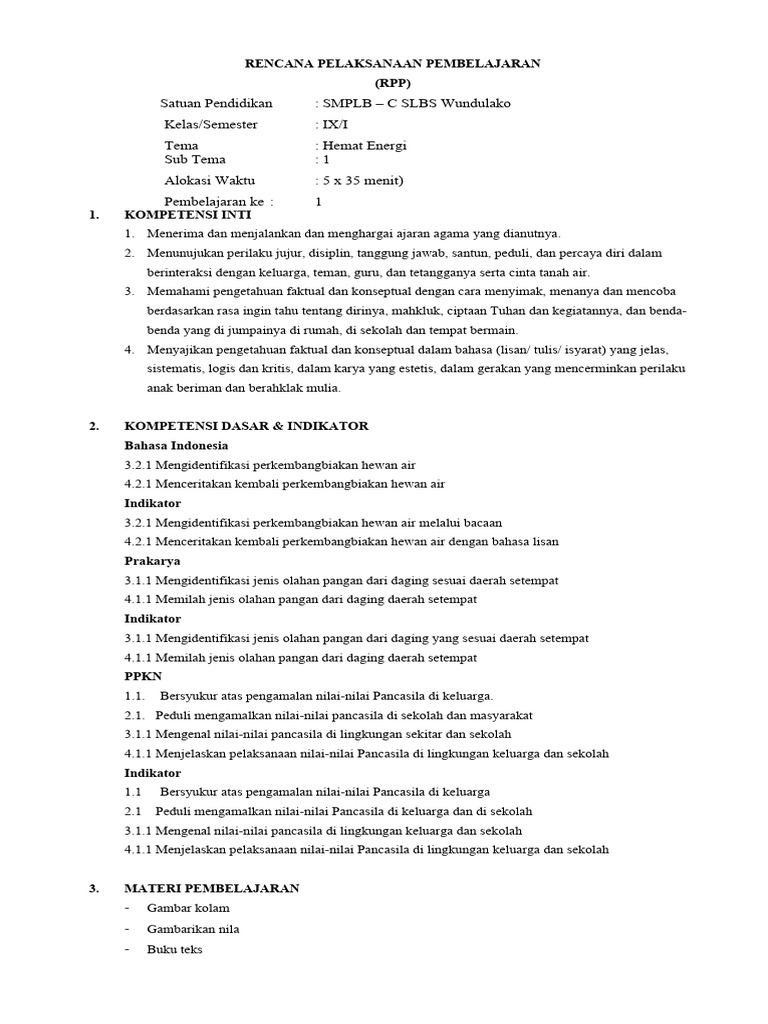 RPP Tunagrahita Kelas 9 Tema 3 Subtema 1 | PDF | Karier & Perkembangan | Sains & Matematika