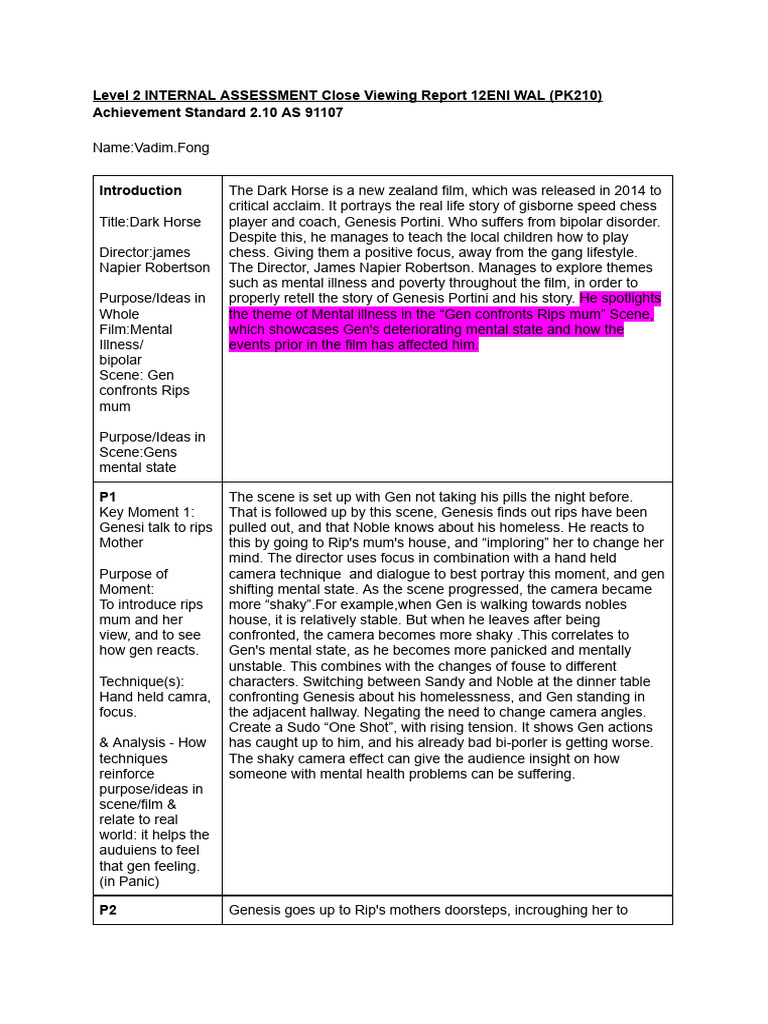 Vadim Fong - Level 2 Close Viewing Report - INTERNAL ASSESSMENT | PDF