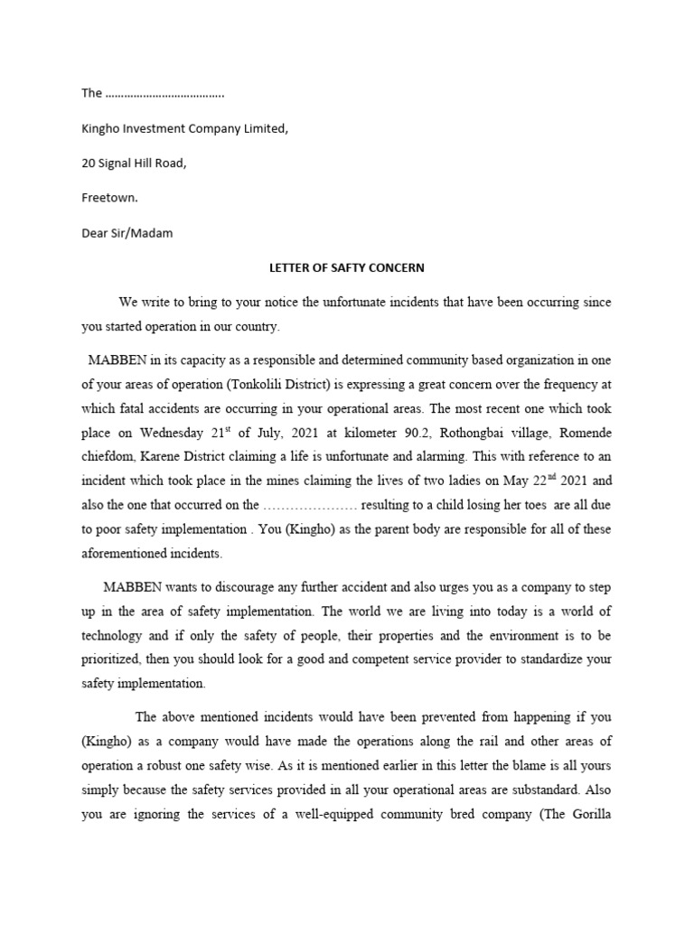 Letter of Concern | PDF | Safety