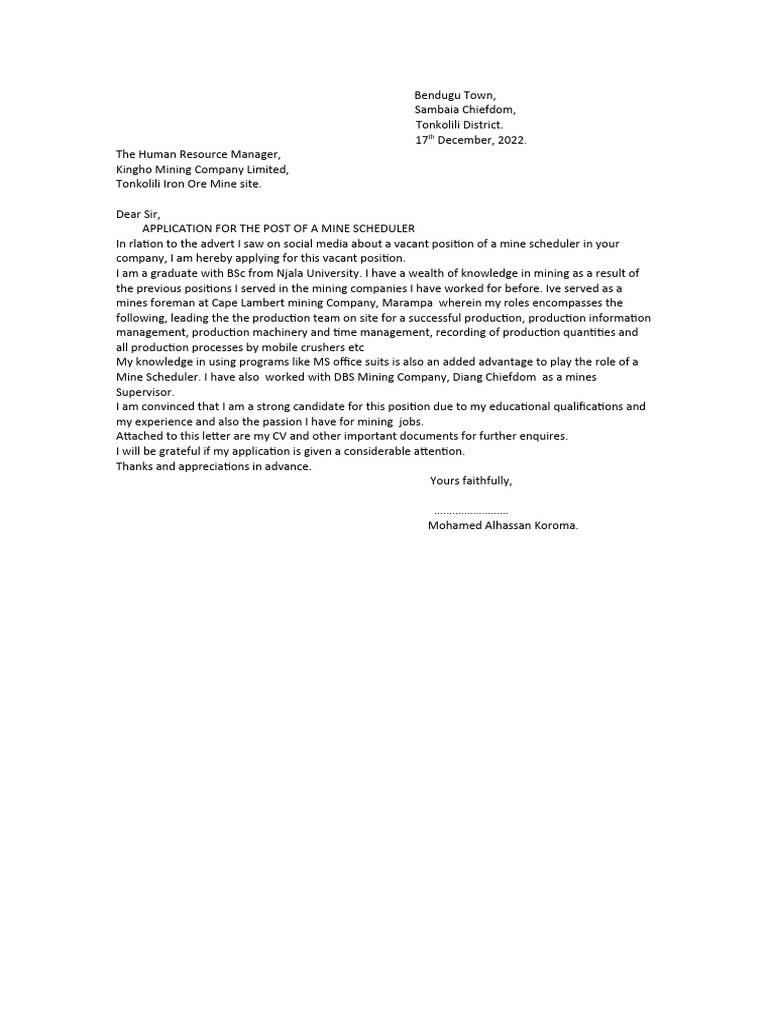 Mohamed's Application Letter-Corrected | PDF