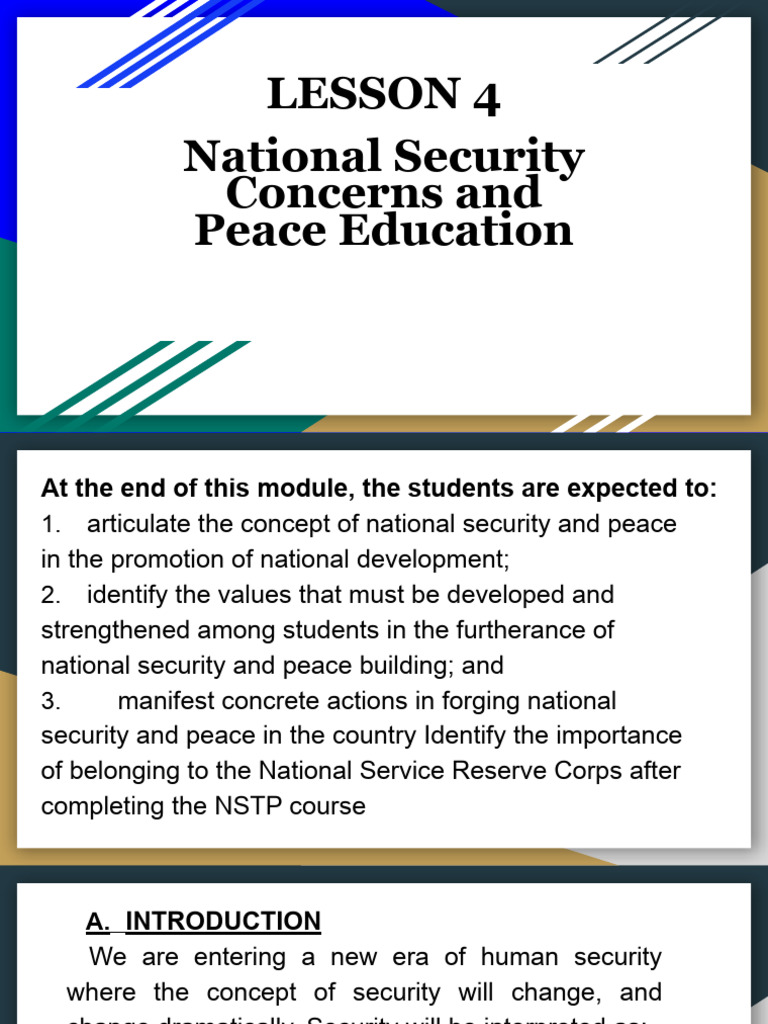 Lesson 4 National Security Concerns and Peace Education | PDF ...