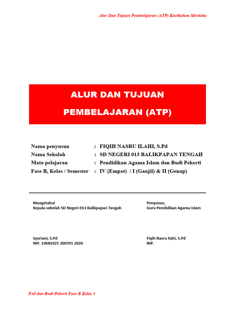 Kelas 4 Alur Tujuan Pembelajaran (ATP) | PDF