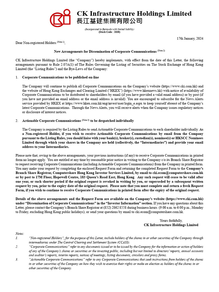 CK Infrastructure Holdings Limited: (Note 1) | PDF | Securities ...