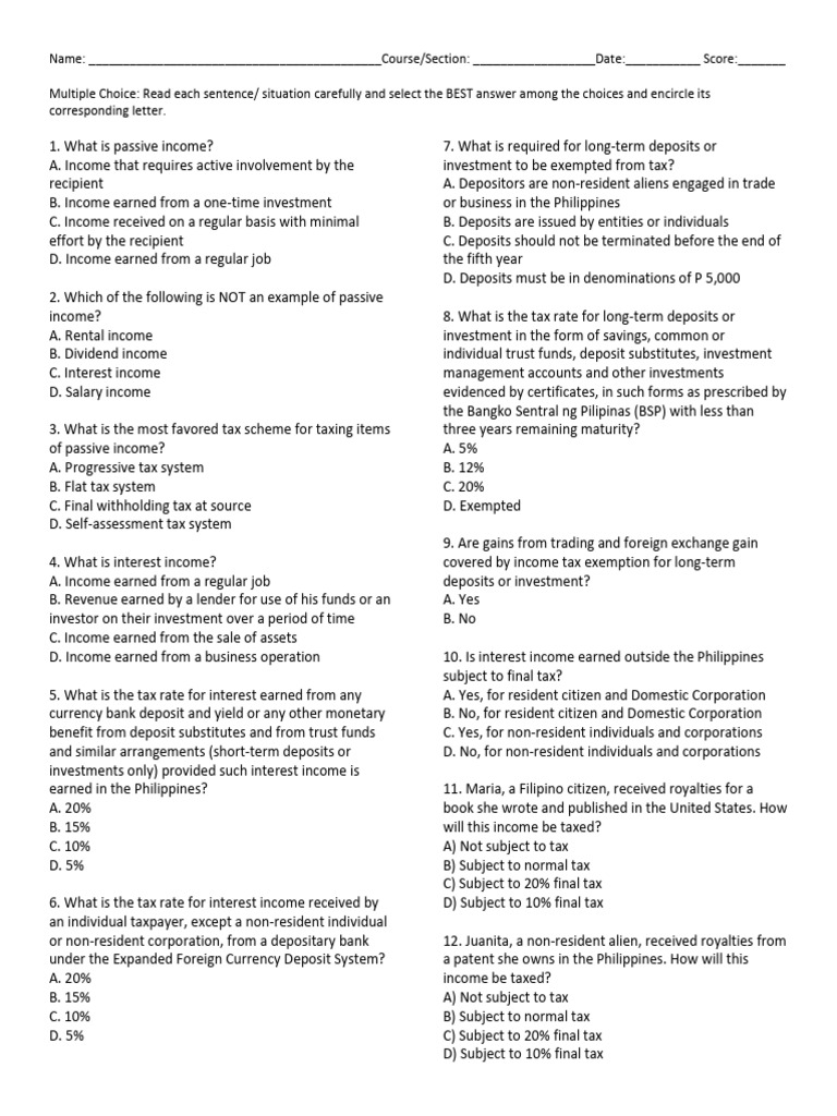 Taxation Quiz Week 9 | PDF | Dividend | Taxes