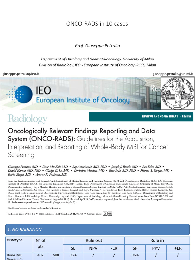ONCO RADS Summary of Criteria | PDF | Neoplasms | Cancer