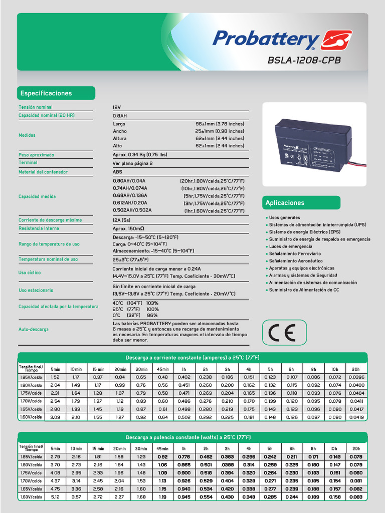 Bateria BSLA-1208-CPB Probattery | PDF