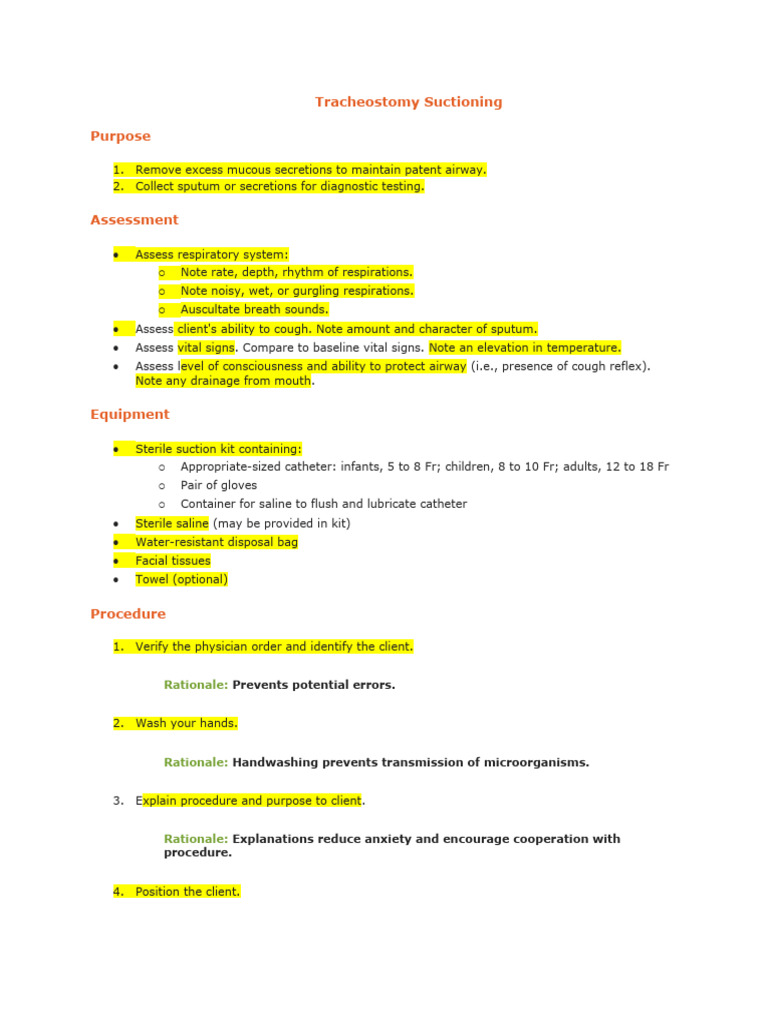 Tracheostomy Suctioning Myreviewer | PDF | Respiratory System ...