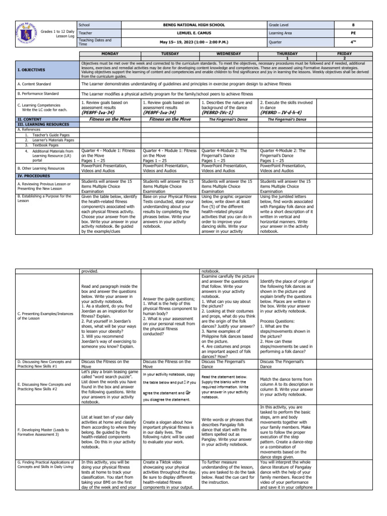 Pe 4TH Quarter | PDF | Multiple Choice | Curriculum