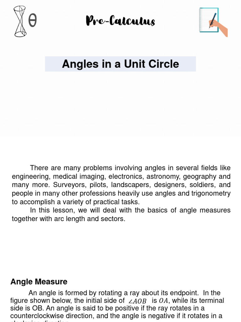 01 Angles in A Unit Circle | PDF | Angle | Circle