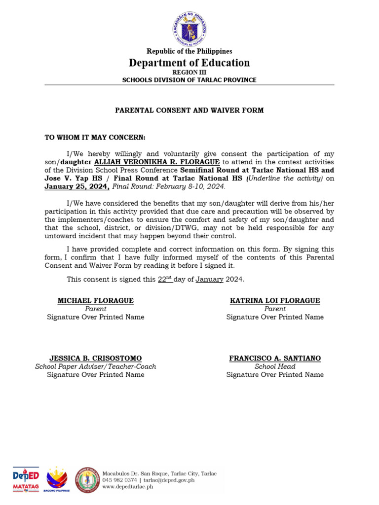 Parental Consent and Waiver Form | PDF | Government