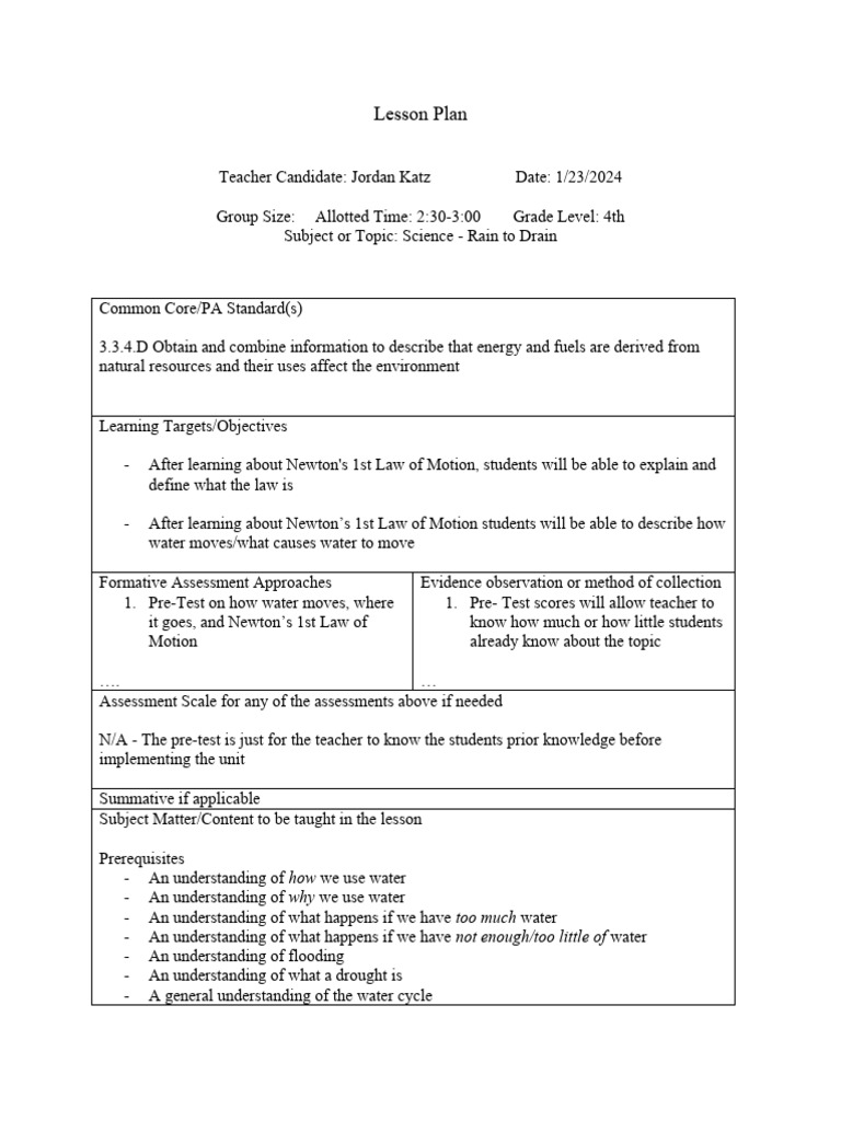 Science Lesson Day 1 | Download Free PDF | Force | Water
