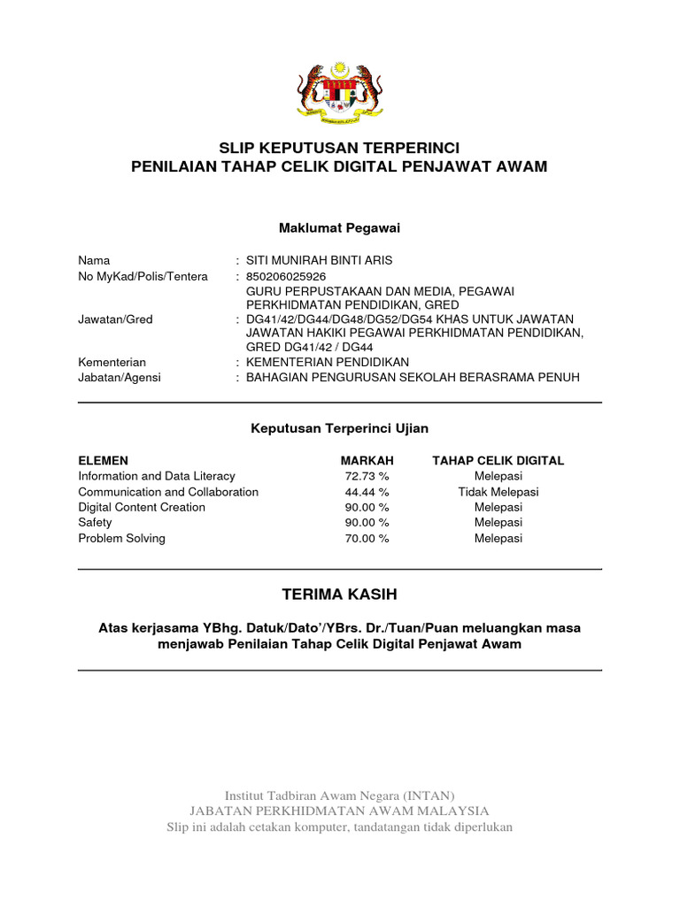 Slip - Keputusan Celik Digital | PDF Slip - Keputusan Celik Digital | PDF