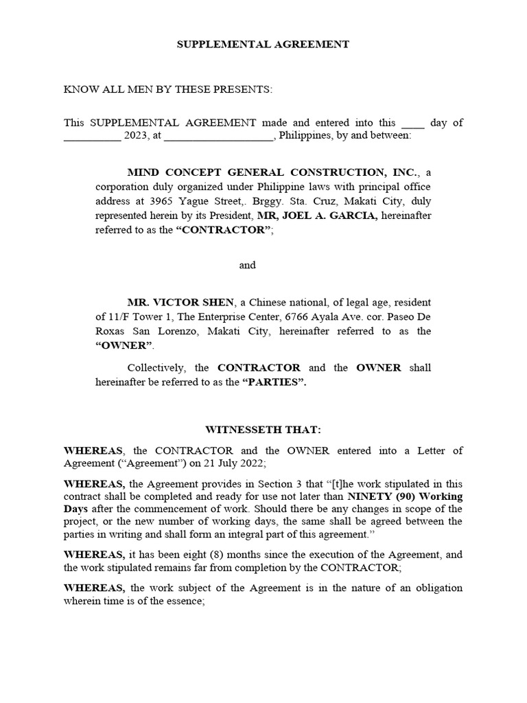 Supplemental Agreement - Mind Concept | PDF | Makati | Government