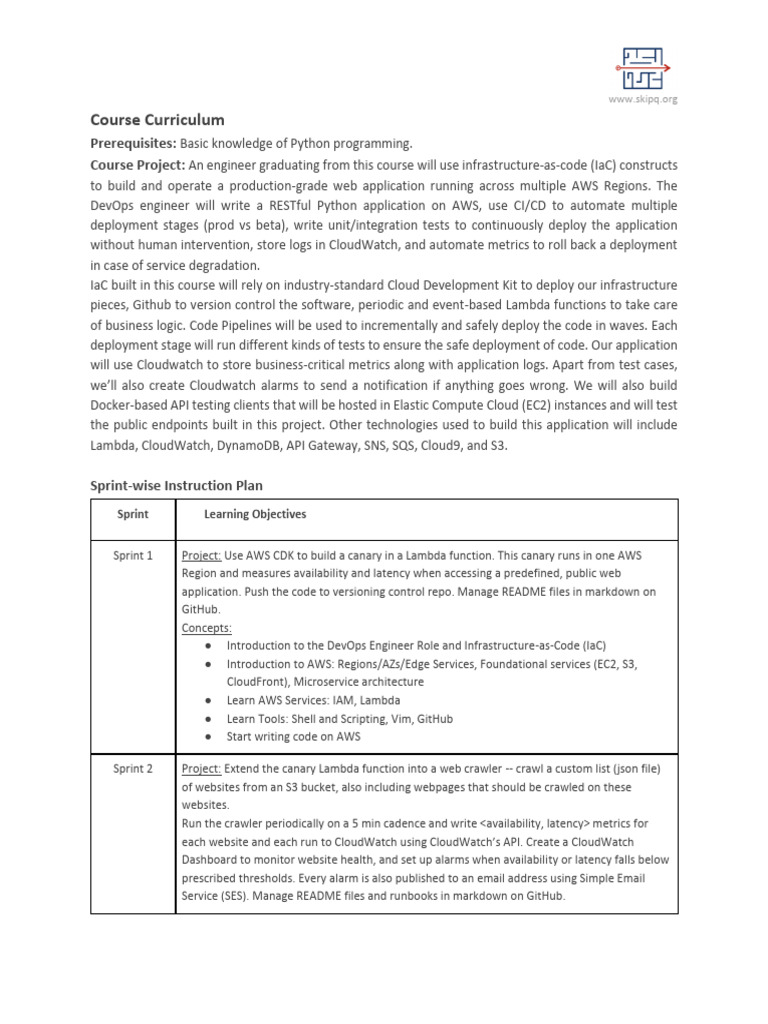 SkipQ Cloud DevOps Training - Week-By-Week Curriculum | PDF | Amazon Web Services | Cloud Computing