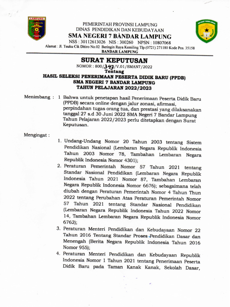 Surat Edaran PPDB Sman7bdl 2022 | PDF