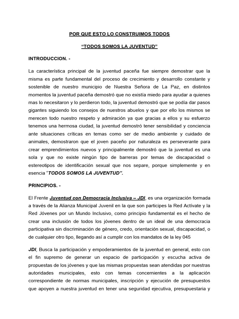 Plan de Trabajo Frente JDI | PDF | Invalidez | Democracia